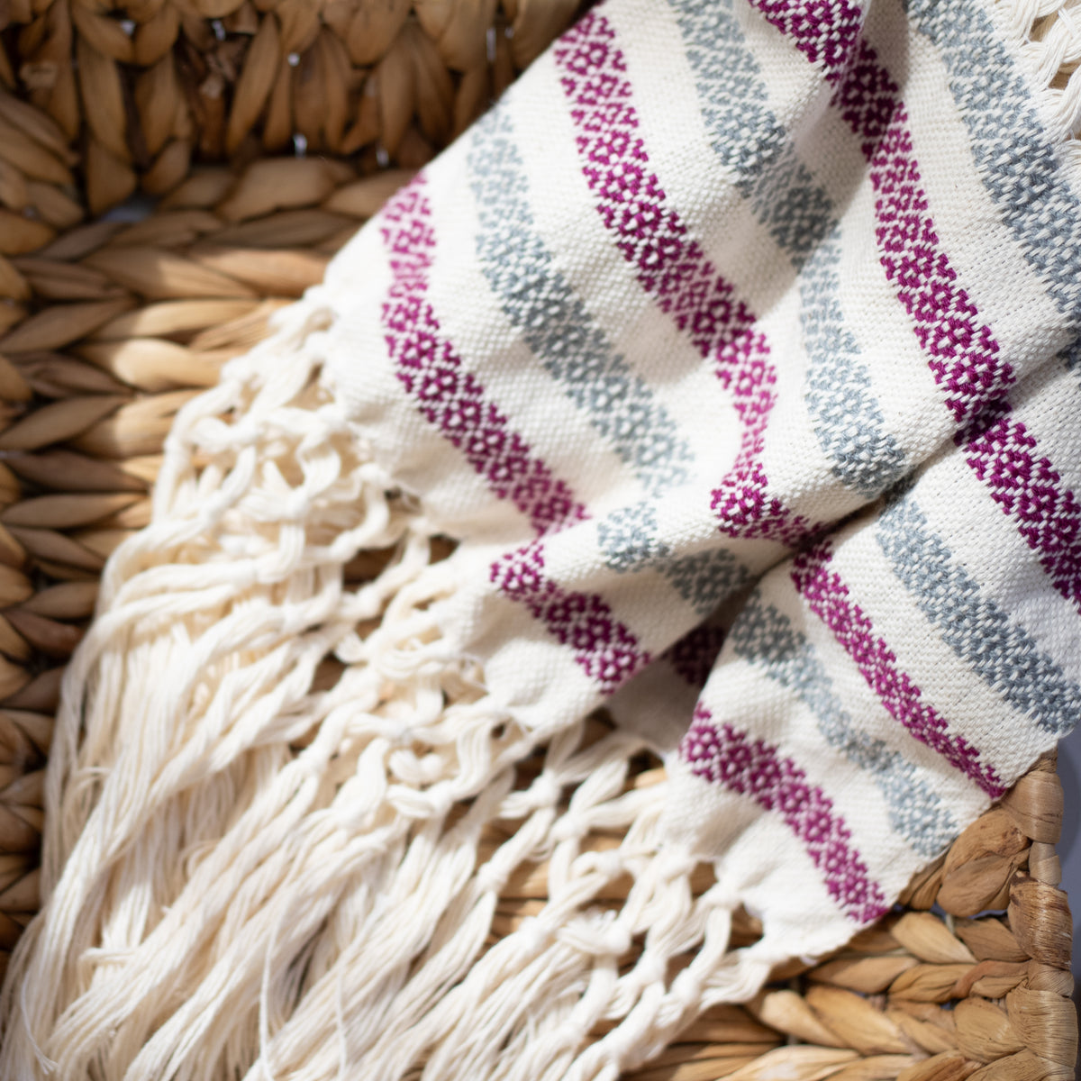 Handwoven Mexican Rebozo in Berry and Grey – Organic Cotton Shawl ...