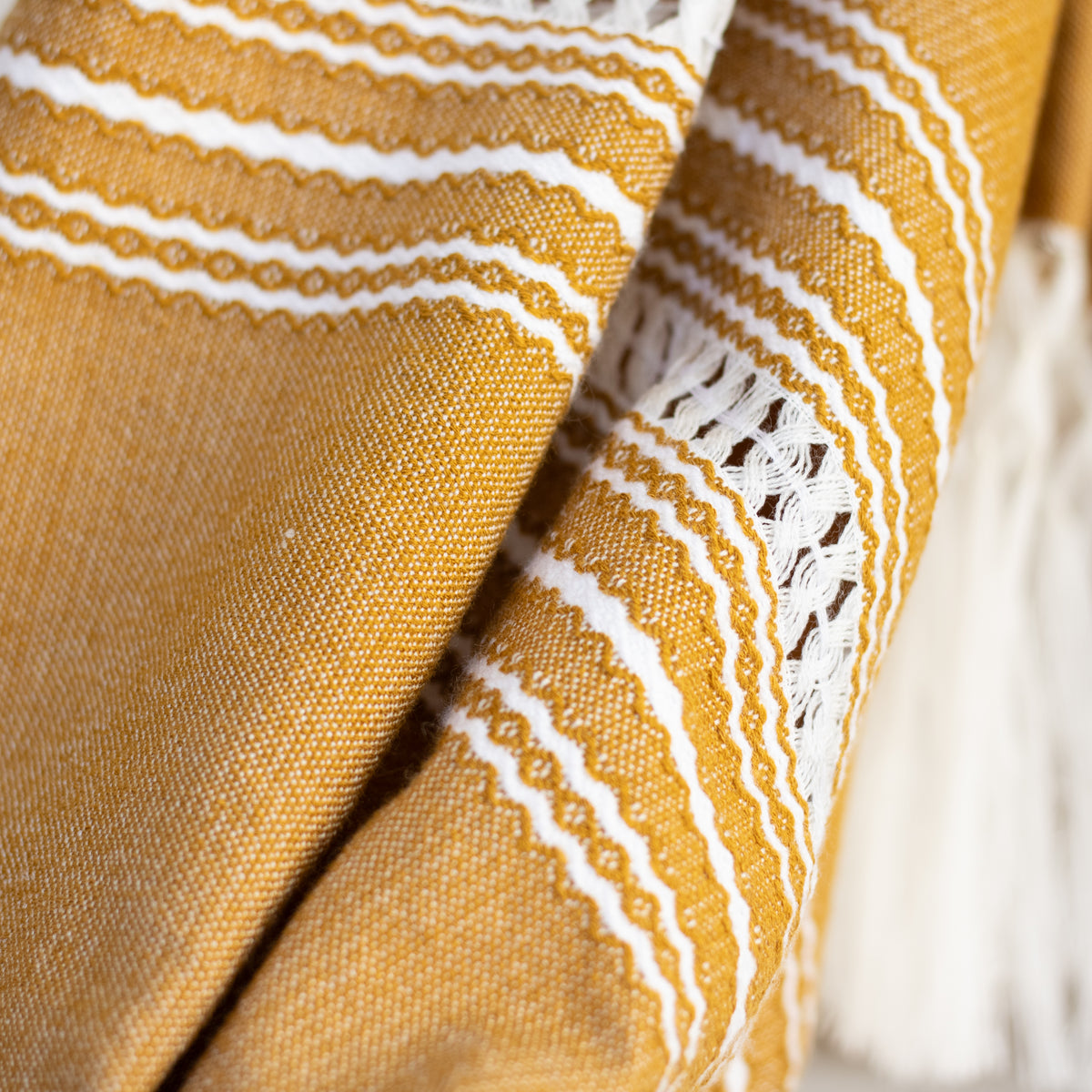Handwoven Mexican Rebozo in Mustard – Organic Cotton Shawl – Origin Mexico