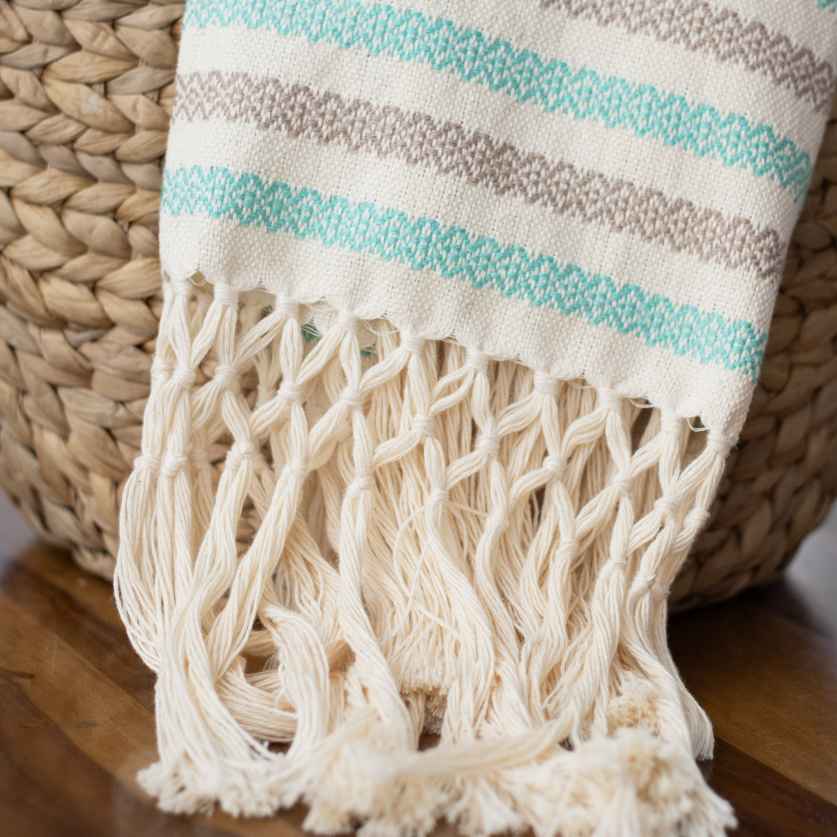 Handwoven Mexican Rebozo in Teal and Grey – Organic Cotton Shawl ...